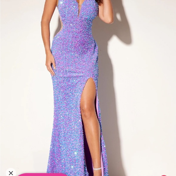 B. Smart | Dresses | Purple Backless Slit Gown With Plunge Neckline For ...